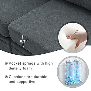 Ucloveria Chenille Modular Sectional, U Shaped Couch with Adjustable Armrests and Backrests,6 Reversible Sofa Bed with Storage Seats for Living Room, Apartment,Grey, Grey-109