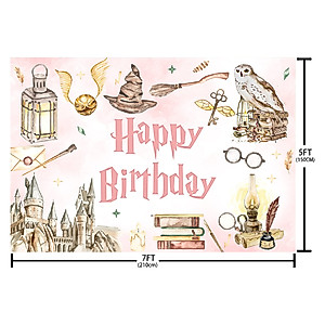 MEHOFOND 7x5ft Wizard Birthday Backdrop for Girls Magical Castle Witch Wizard School Happy Birthday Photography Background Sorcerer Theme Birthday Party Cake Table Decoration Photo Booth Props