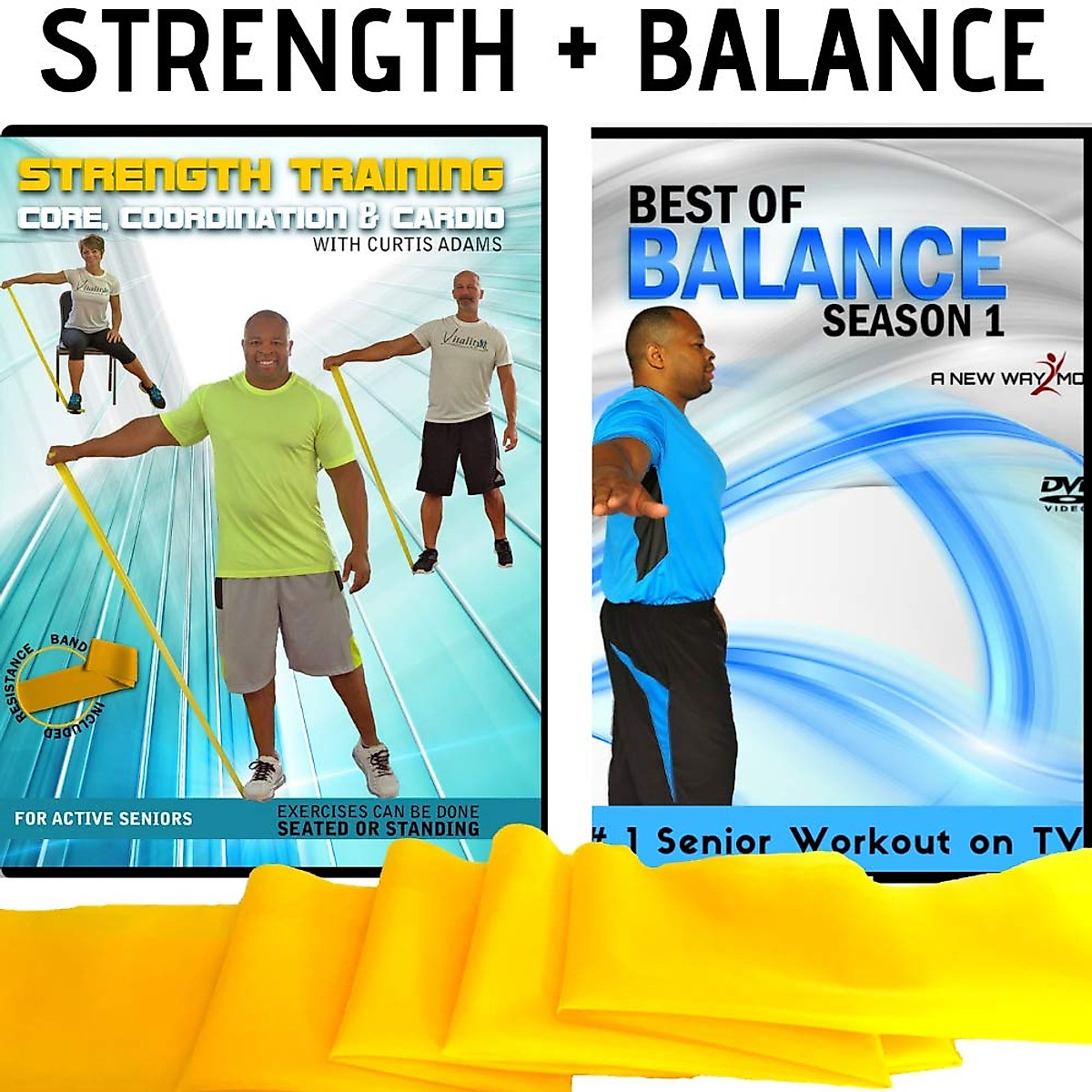 BALANCE + STRENGTH EXERCISE for Seniors: Improve your balance and increase your strength with this senior fitness combo includes resistance band. Get stronger, Core & Abs, aerobics, coordination