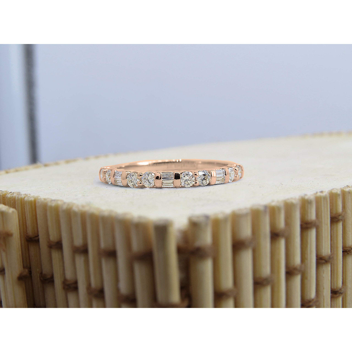 Dazzlingrock Collection 0.40 Carat (ctw) Baguette & Round White Diamond Stackable Wedding Band for Women in 10K Rose Gold Size 8