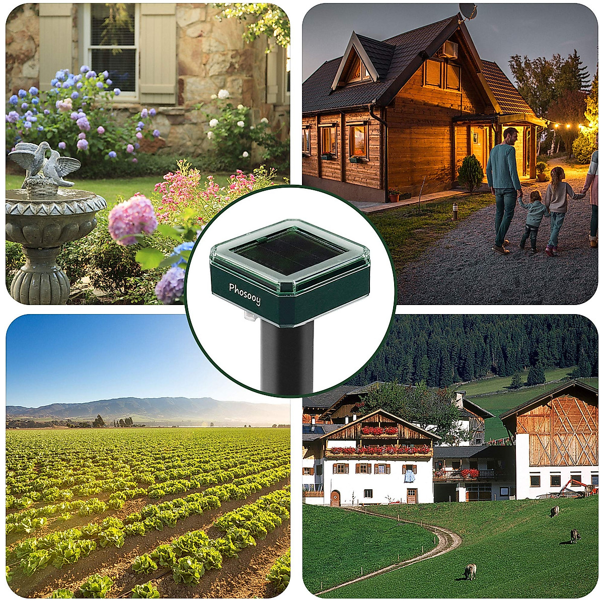 Phosooy Solar Mole Repellent Stakes, 8 Pack Solar Powered Ultrasonic Snake Gopher Deterrent Spikes, Waterproof Solar Rodent Voles Gopher Chipmunk Repellent for Lawn, Garden, Farm Outdoor Use