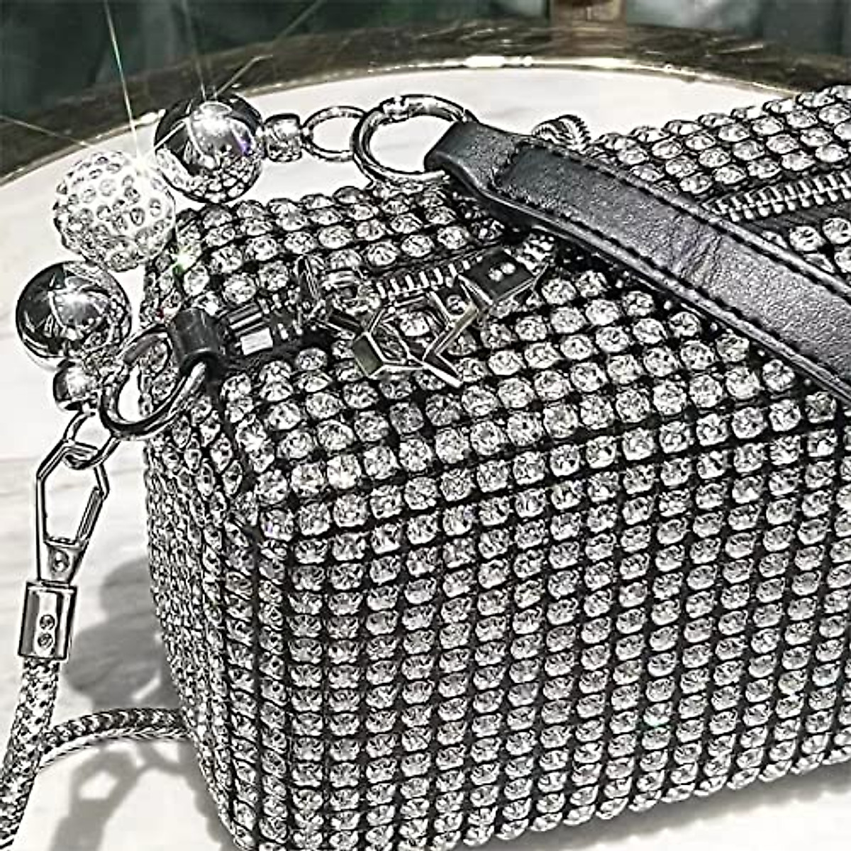 Rhinestone Purse for Women Evening Handbag Glitter Shoulder Bag Upgrade Box Style Sparkly Crystal Diamond Silver Clutch For Prom Wedding Gala Dinner Dance Dating
