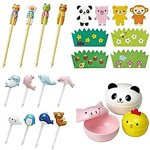 OTSUMAMI TOKYO Bento Box Accessories 4 Kinds Set, Super Cute 3 Sizes Mini Container, Kawaii Decoration Sheets, 8 pcs dolphin Picks, 4 pcs Animal Long Picks, Japanese 4 Lunch Box Decor Set