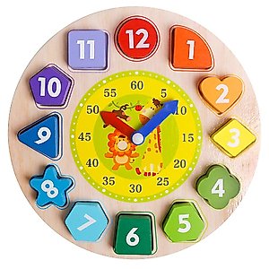 Wooden Montessori Shape Color Sorting Clock Toys - Toddler Clock Learning Time Number Matching Patterns Sorter Jigsaw Puzzle Games Early Educational Teaching Clocks for 1 2 3 Year Boys Girls