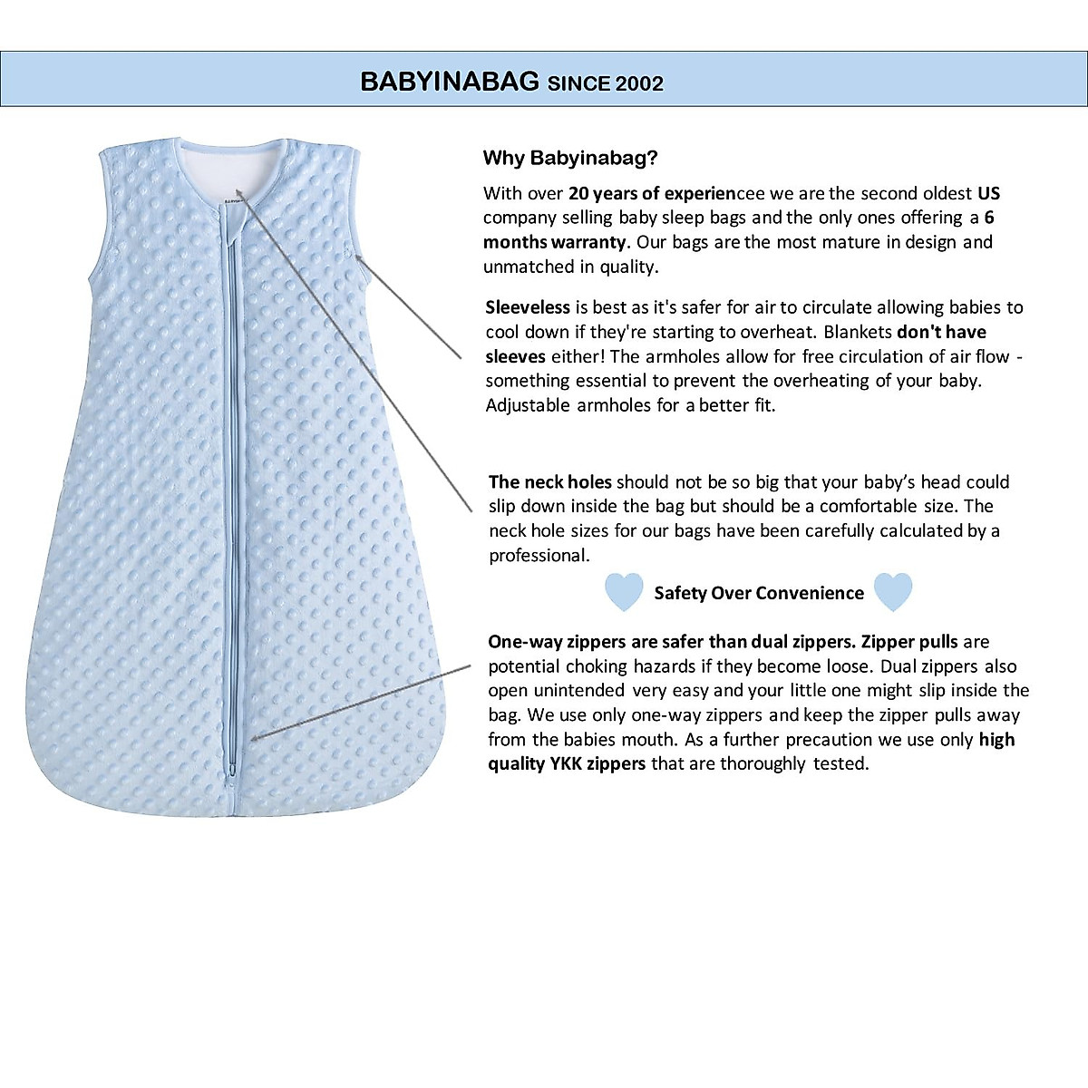 BABYINABAG Warm 2.5 Tog Quilted Winter Model Baby Sleeping Bag and Sack, Plush Minky Dot for Infants and Toddlers (Small (3 - 11 mos))