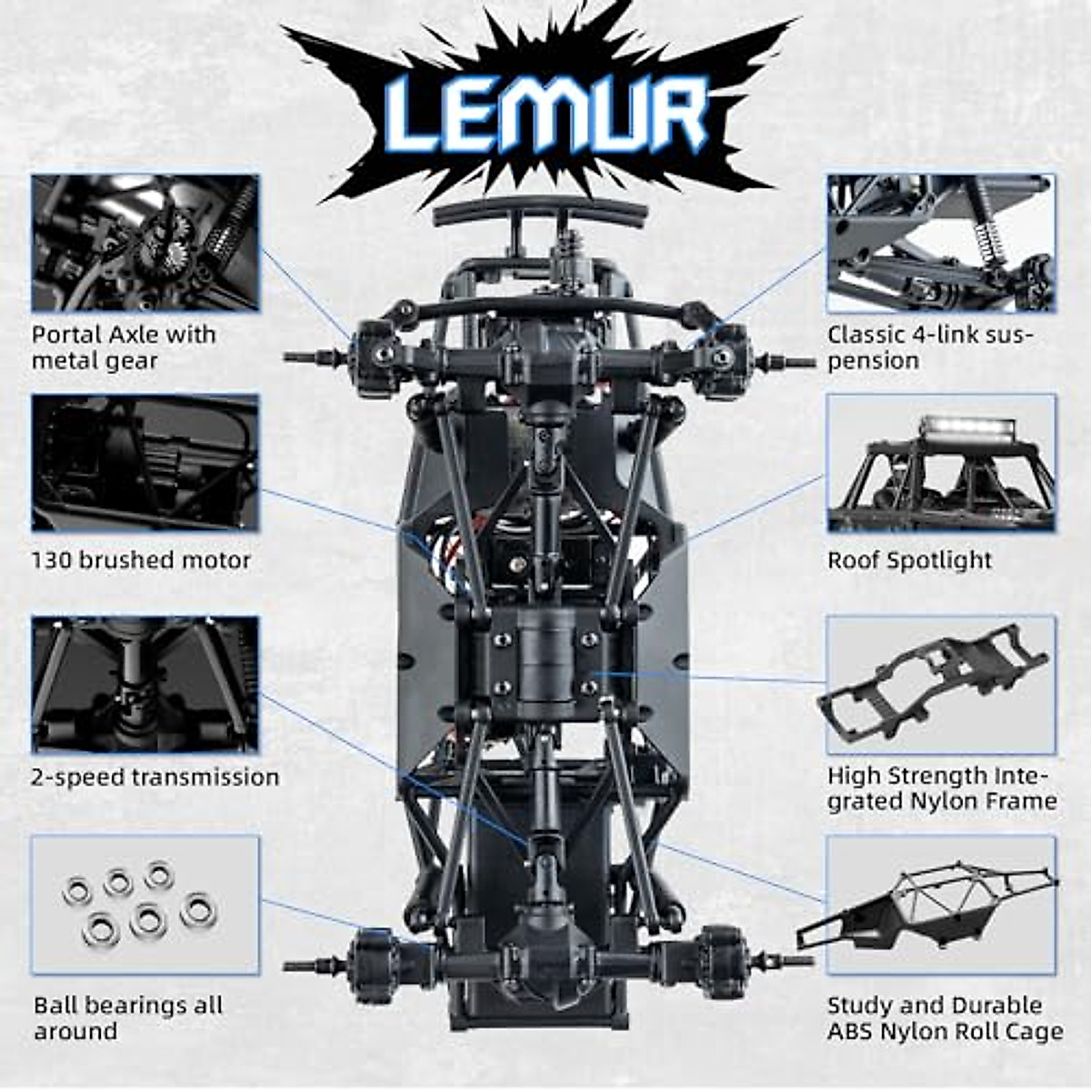 MQ & KUN FMS FCX24 1/24 Lemur RTR, 4x4 Brushed RC Buggy 8KPH+ RC Monster Baja Truck All-Terrain Off-Road RC Rock Crawler for Adults Included LED Headlight, Battery, 2.4Ghz Remote Control(Orange)