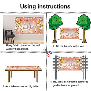 HOWAF Woman 50th Birthday Party Decoration Rose Gold, Fabric Banner for 50th Birthday Photo Backdrop Photography Background, 50th Birthday Outdoor Garden Table Wall Decoration Supplies