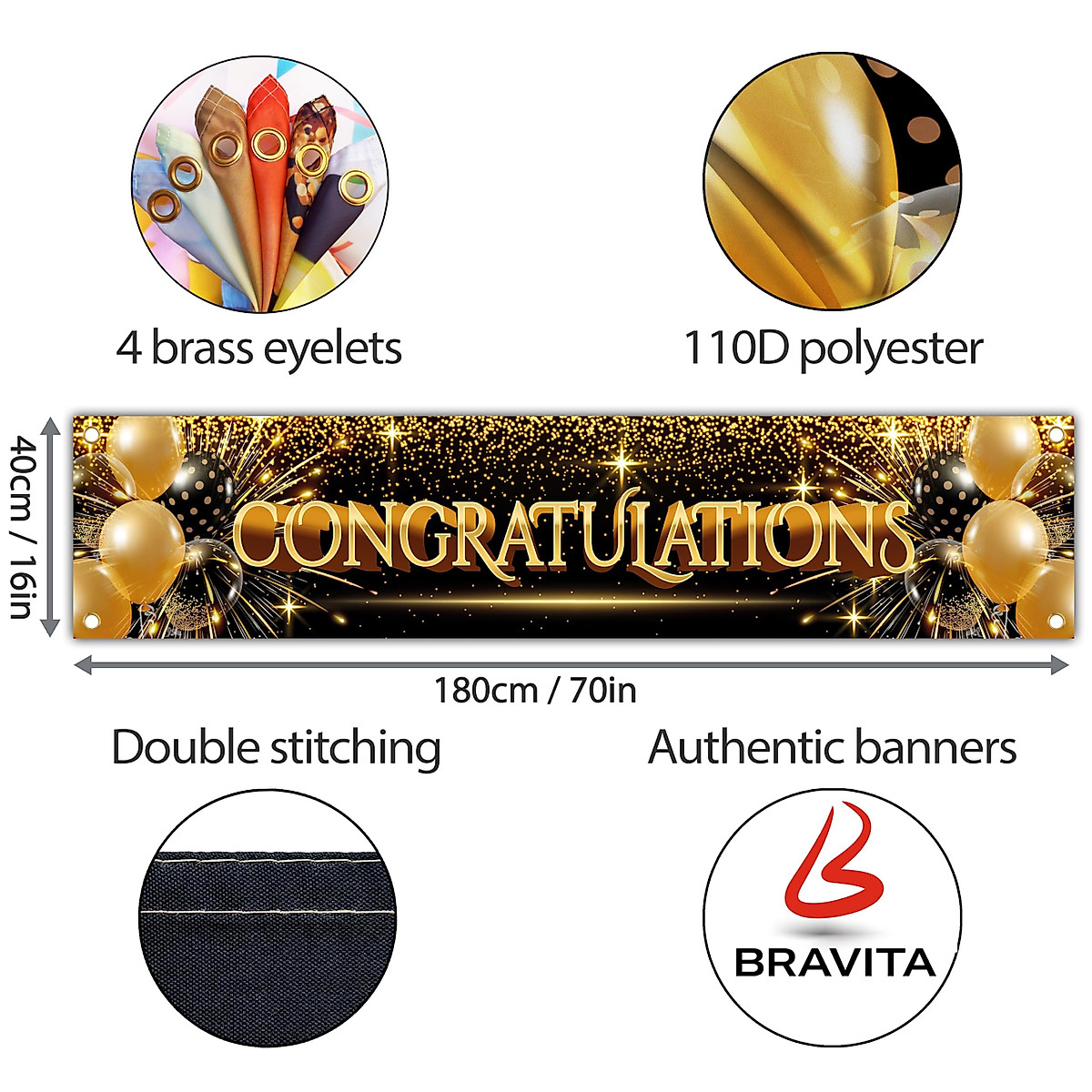 Congratulations Banner - Congratulations Decorations - We are so Proud of You banner - Well Done Banner - Graduation Banner - Graduation Decorations for Prom - 6 x 1.3ft (Black and Gold)