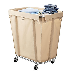 Rengue Laundry Cart with Wheels, 320 L Capacity Commercial Laundry Sorter Rolling Laundry Hamper with Waterproof Oxford Basket and Sturdy Steel Frame, 260 lbs Load, Beige