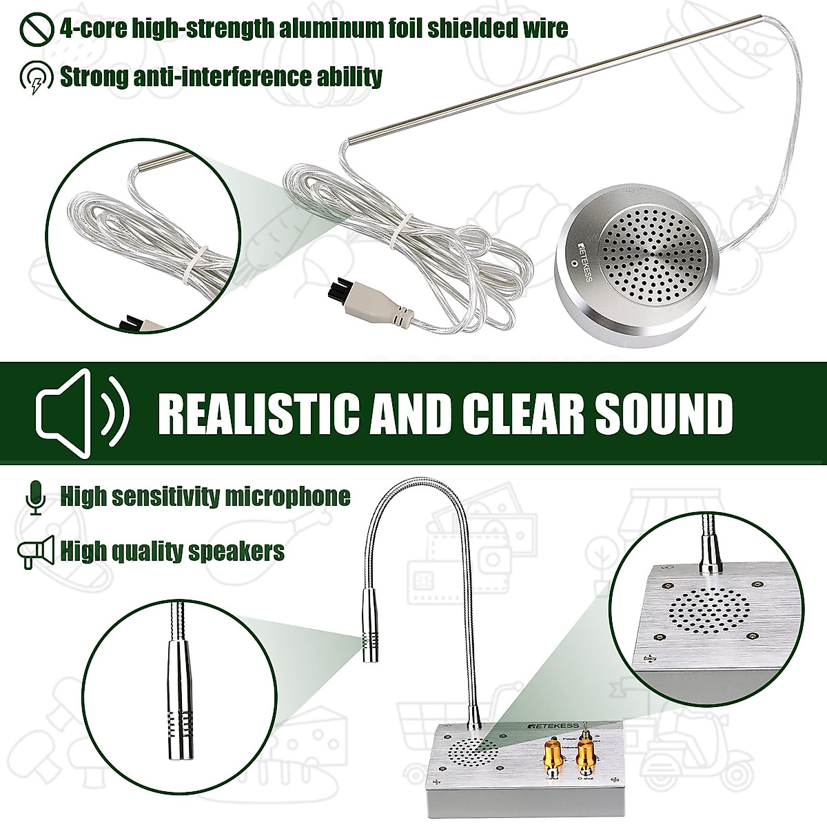 Retekess TW103 Window Speaker, Window Intercom,Independent Volume Control,Recording Function,for Travel Agency,Medical Center