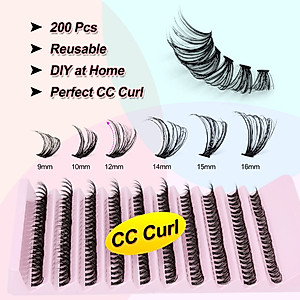 Lash Clusters 200 Pcs DIY Individual Lashes Natural Look Wispy Eyelash Extension 9-16MM D Curl Individuals Cluster Lashes Fluffy Lash Extensions Resuable DIY at Home by TNFVLONEINS-(40D)