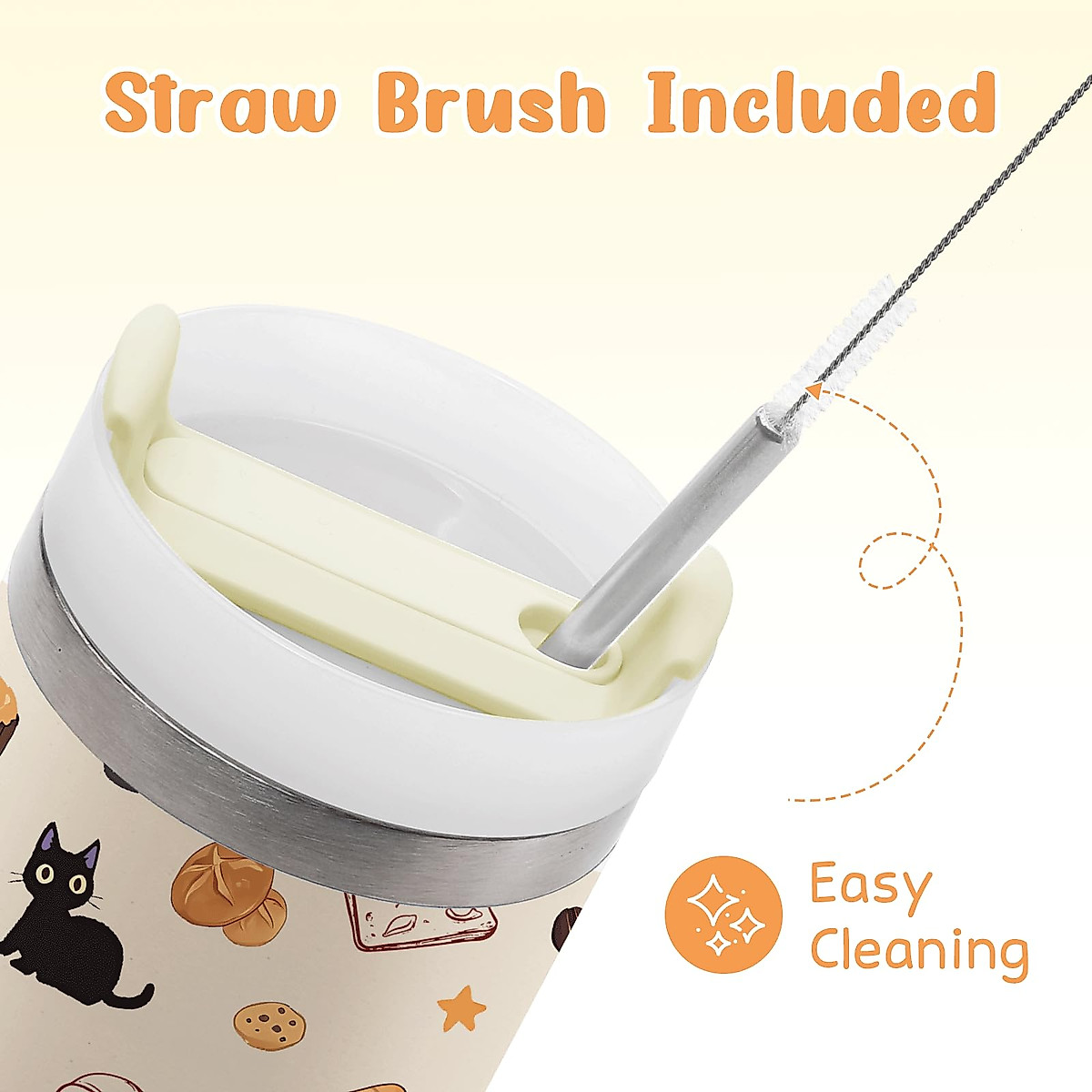 Anime Gifts for Girls, Kiki's Cats Tumbler with Handle and Straw for Kids 14oz, Insulated Stainless Steel Cats Mug, Anime Cat Gifts for Cat Lovers, Kiki's Delivery Service, Bakery