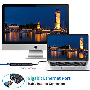 USB C Hub, USB C to Ethernet HDMI USB Adapter with 1000Mbps Ethernet Port, 4K HDMI, 2 USB 3.0 and USB 3.1 Charging Ports, Compatible with MacBook/Pro/Air, Android Phone, Laptops, Tablet and etc