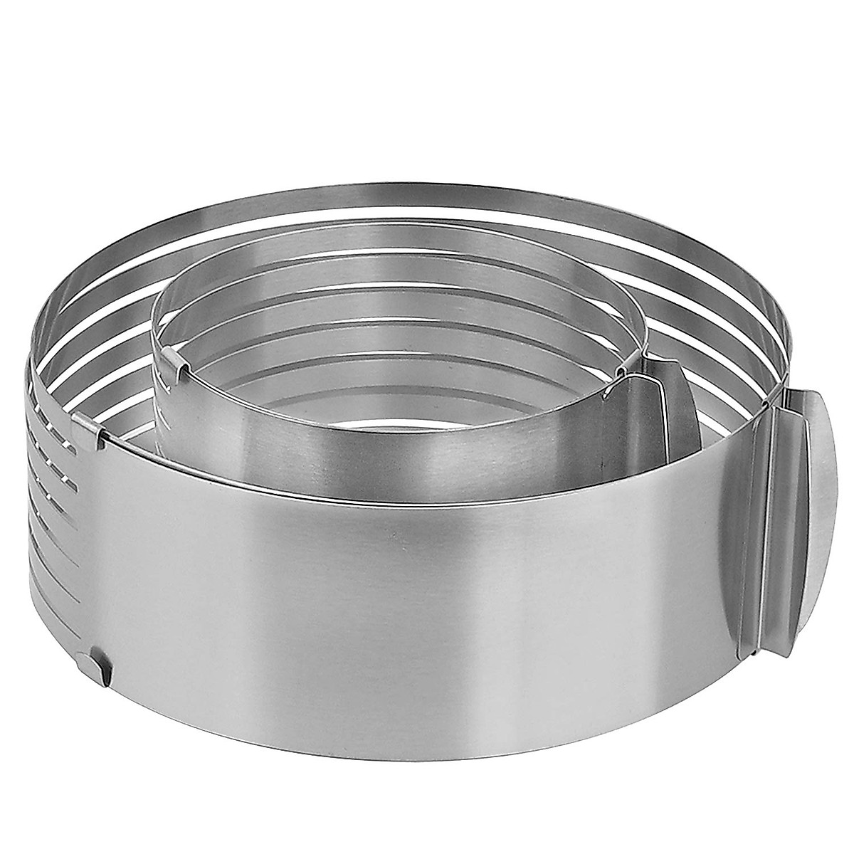 KEILEOHO Layer Cake Slicer Set, 2 PCS Stainless Steel Adjustable 7 Layered Bread Cutter Ring with Respective Diameter of 6-8 Inches and 9-12 Inches 3.4 Inches High