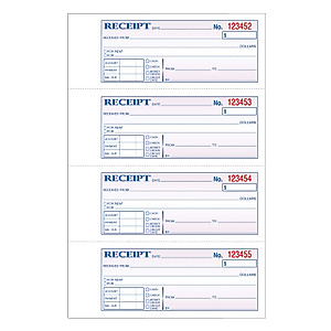 TOPS Money/Rent Receipt Book, 2-Part, Carbonless, 11 x 7-5/8 Inches, 4 Receipts/Page, 200 Sets per Book (46806)