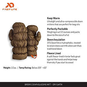First Lite Brooks Down Glassing Mitt - Lightweight Down Insulated Hunting Gloves - Dry Earth - Large