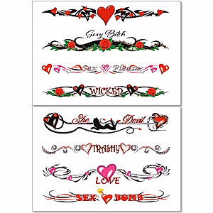 8 Large Sexy Naughty Temporary Tattoos for Women Ladies - Adult Fun for Lower Back Legs Arms Stomach
