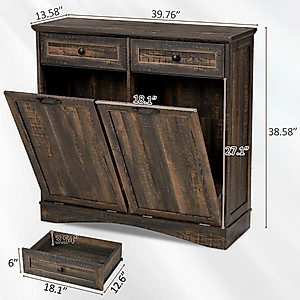 Spurgehom Double Tilt Out Trash Cabinet 13 Gallon Kitchen Waste Bins, Laundry Hamper Tilt Out Pet Proof Hidden Trash Bin for Kitchen,Rustic Black