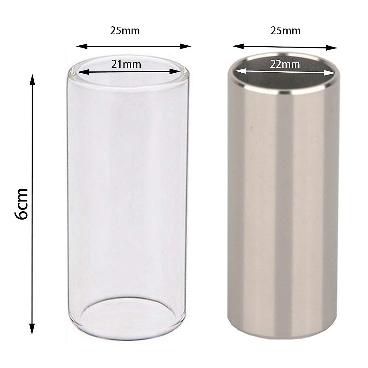 Vivipa 2 Pieces Glass Slide and Stainless Steel Slide for Guitar, Bass, Medium (6 cm)