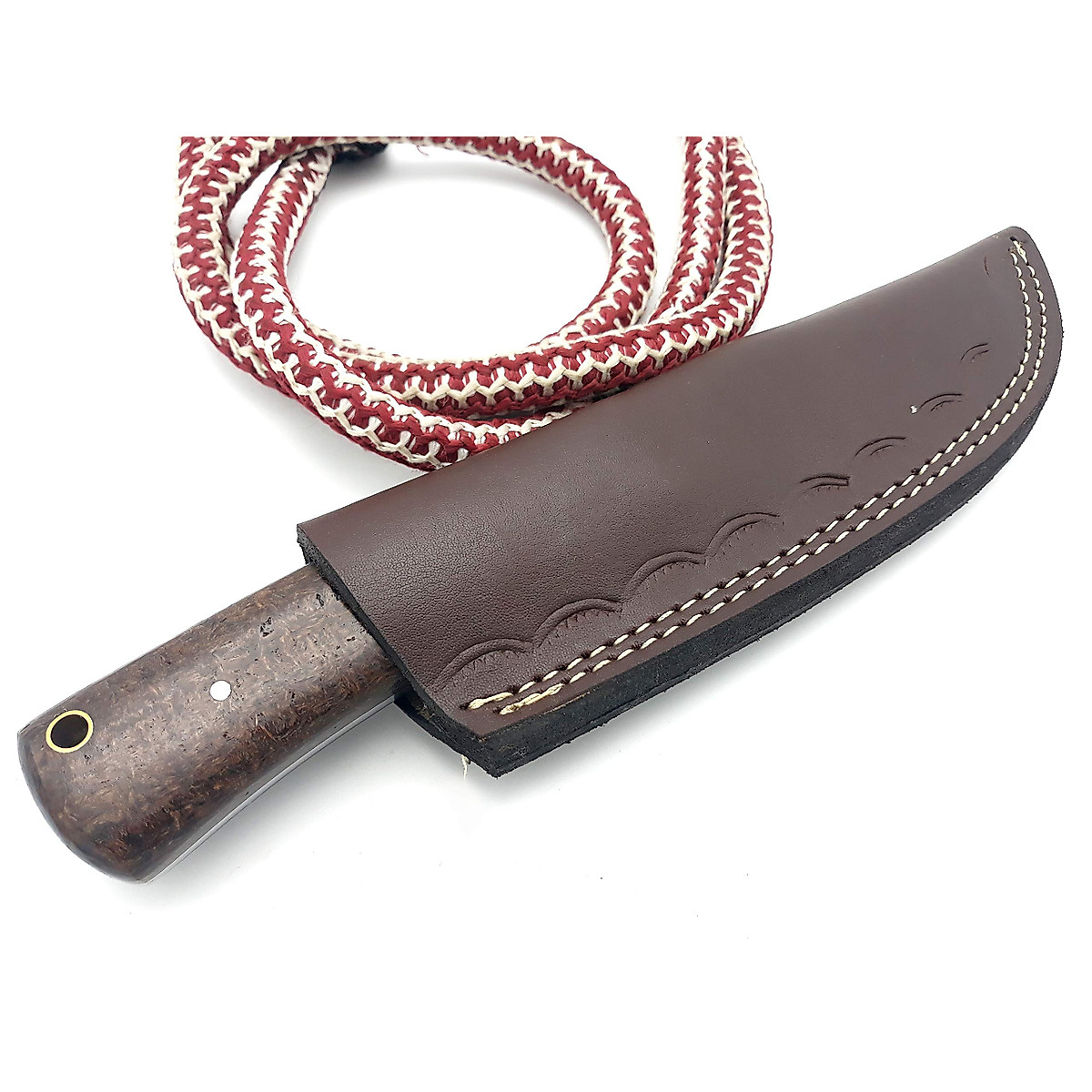 Nooraki SK-65 Handmade Damascus Hunting Knife 8.5 inches Full Tang Blade with Leather Sheath Skinner Knife, Exotic Walnut Wood Handle