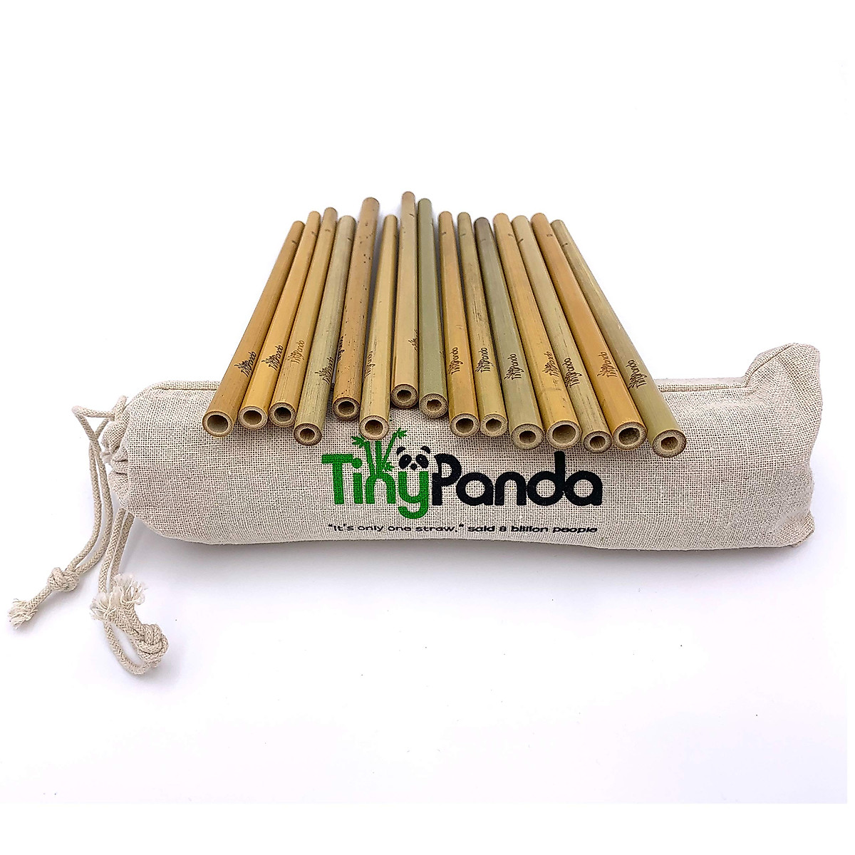 Reusable Bamboo Drinking Straws - Natural Organic Ecofriendly Straws - Set of 15 Straws - Strong and Durable - Including Travel/Storage Pouch - Tiny Panda