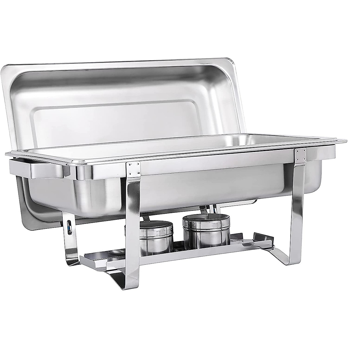 Oteymart Pack of 6 Chafing Dish Buffet Server Warming Tray Chafer Full Size Stainless Rectangular Dish Set Buffet Catering Party Events Utensils w/Fuel Holder Deep Food Pan