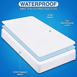 Utopia Bedding Premium Waterproof Terry Mattress Protector Crib 200 GSM, Mattress Cover, Breathable, Fitted Style with Stretchable Pockets (White)
