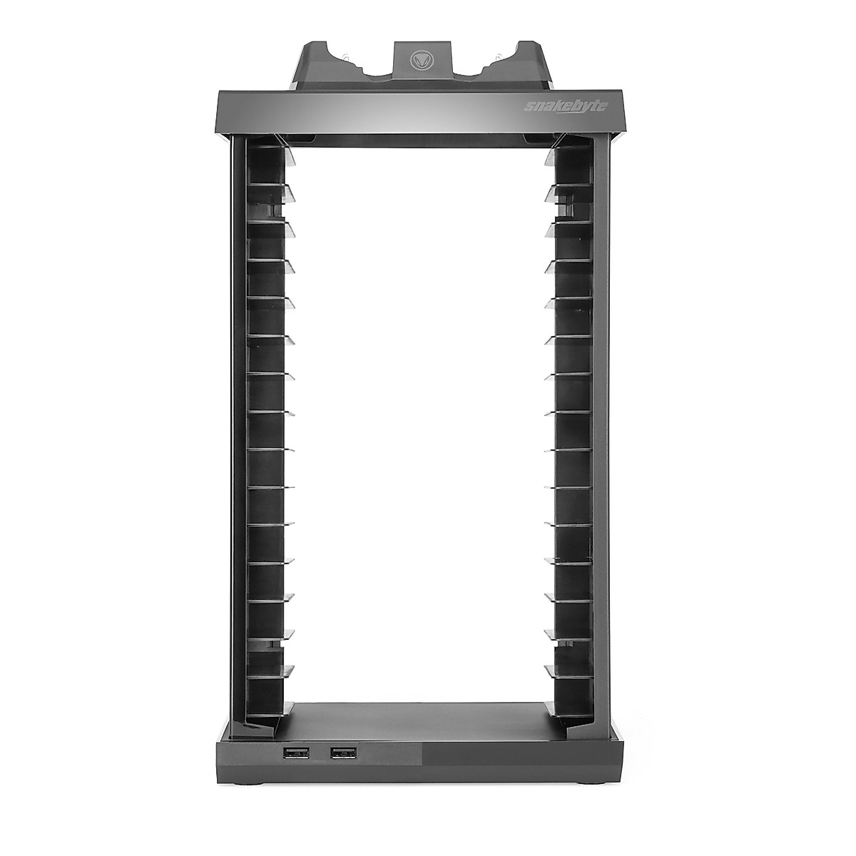 Snakebyte XBOX One Charge Tower Pro - Twin Docking Station with Games Tower for 15 Games, Charger and Battery Packs for 2 Controllers and 2 USB Ports / Gamepad for XBOX One USB Charging Station