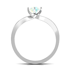 Certified 5 MM Opal Round Engagement Ring, AAA Quality, Natural Ethiopian Opal Solitaire Ring with Moissanite, 14K White Gold, Size:US 8.00