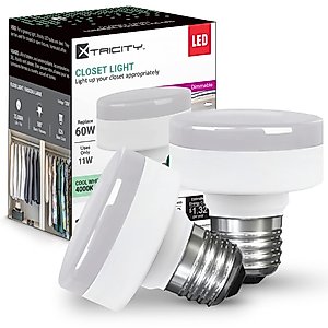 Xtricity LED Closet Low Profile Flat Puck Light Bulb, 11W (60W Eqv) 800 Lumens, 4000K Cool White, Dimmable, E26 Medium Base -120V, UL Listed (2 Pack)
