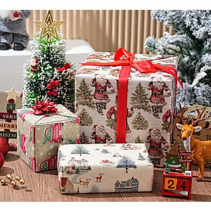 ZINTBIAL Vintage Christmas Wrapping Paper for Kids Adults - Xmas Wrapping Paper with Retro Santa, Red Truck, Woodland Animals, Country Scene Designs - 28 x 40 Inches, 6 Jumbo Sheets - Easy to Store