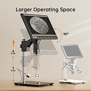 MOYSUWE 10.1 inch Digital Microscope for Adult, 11’’ Enhanced Metal Bracket, 1200X Coin Magnifier, Soldering Microscope with 10 LEDs, 12MP Camera Sensor, Windows/Mac Compatible, 32GB