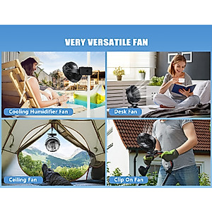 10000mAh Clip on Fan with Misting, Battery Operated Fan with Strong Clamp & Hook, 3 Timer and 2 Spray Way Rechargeable Outdoor Fan, Mister Fan Cooling for Travel Golf Cart Truck Boat Canopy Patio