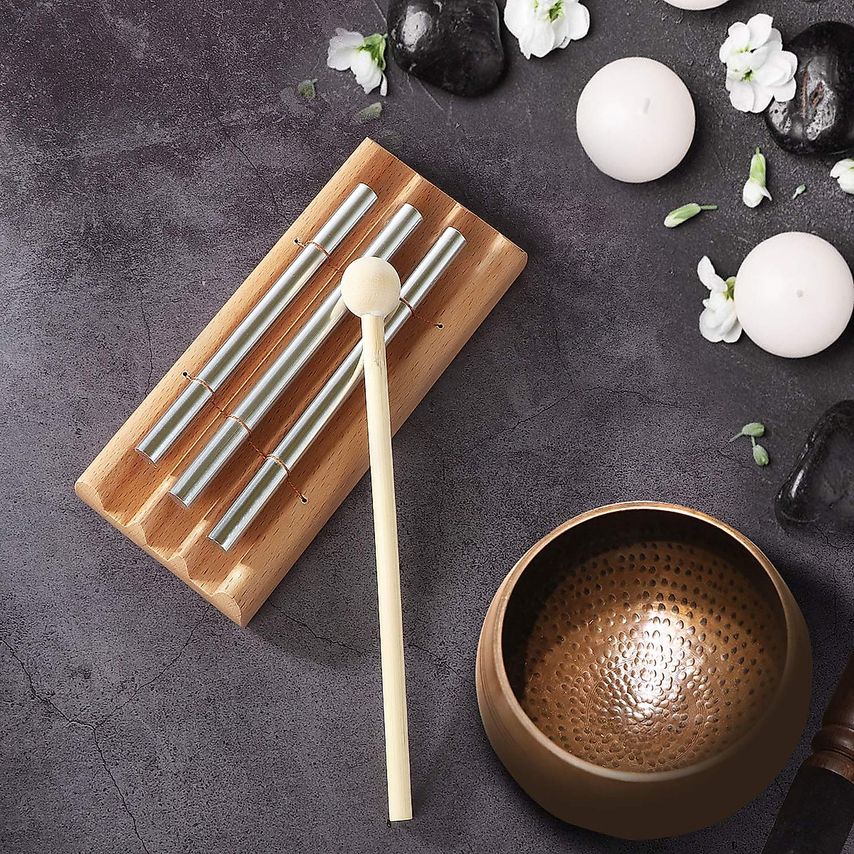 Meditation Trio Chime, Three Tone Solo Percussion Instrument for Prayer, Yoga, Eastern Energy Chime for Meditation and Classroom Use