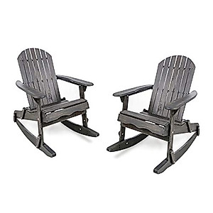 Christopher Knight Home Malibu Outdoor Acacia Wood Adirondack Rocking Chairs, 2-Pcs Set, Dark Grey