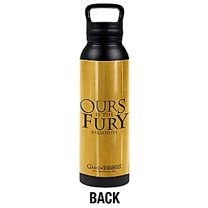 Game of Thrones OFFICIAL Baratheon Sigil 24 oz Insulated Canteen Water Bottle, Leak Resistant, Vacuum Insulated Stainless Steel with Loop Cap, Black