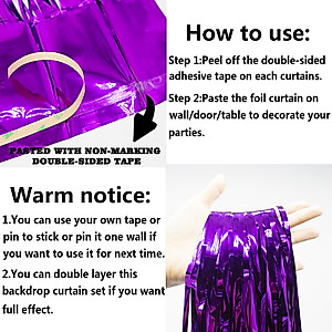 Purple Backdrop Curtains for Party Decorations - 6.5x8.2 ft, Pack of 2 | LILF Non-Marking Tape Foil Fringe Curtain Streamers Tinsel Backdrop for Birthday Bachelorette Party Photo Booth Props