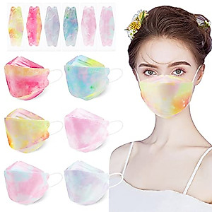 KF94 Mask 60 PCS Individually Wrapped Face Mask 4 Ply Protection 3D Fish Type KF94 Masks for Adults (Tie dye)
