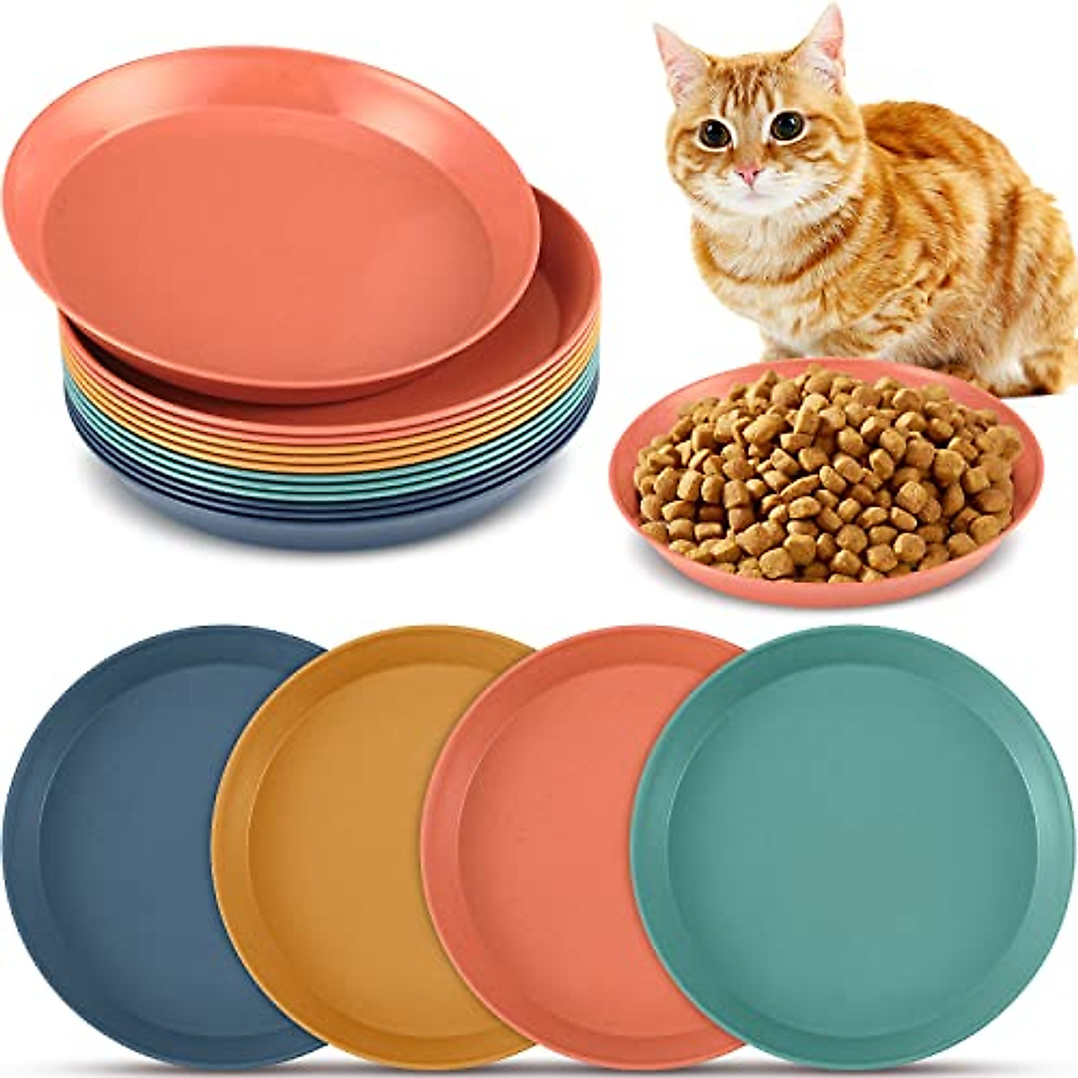 12 Pieces Whisker Fatigue Relief Cat Bowl 6 Inch Shallow Cat Food Dish Cat Wet Feeding Bowls Wide and Small Pet Plate for Kittens and Short Legged Cat, Wheat Straw (Round)