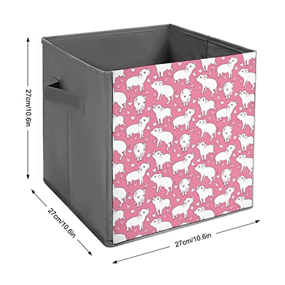 Pink Mini Pigs PU Leather Collapsible Storage Bins Canvas Cube Organizer Basket with Handles
