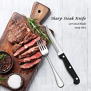 E-far 24-Piece Silverware Set with Steak Knives, Stainless Steel Flatware Cutlery Set Eating Utensils for 4, Spoons Forks Knives for Home Kitchen, Simple Design & Mirror Finish, Dishwasher Safe