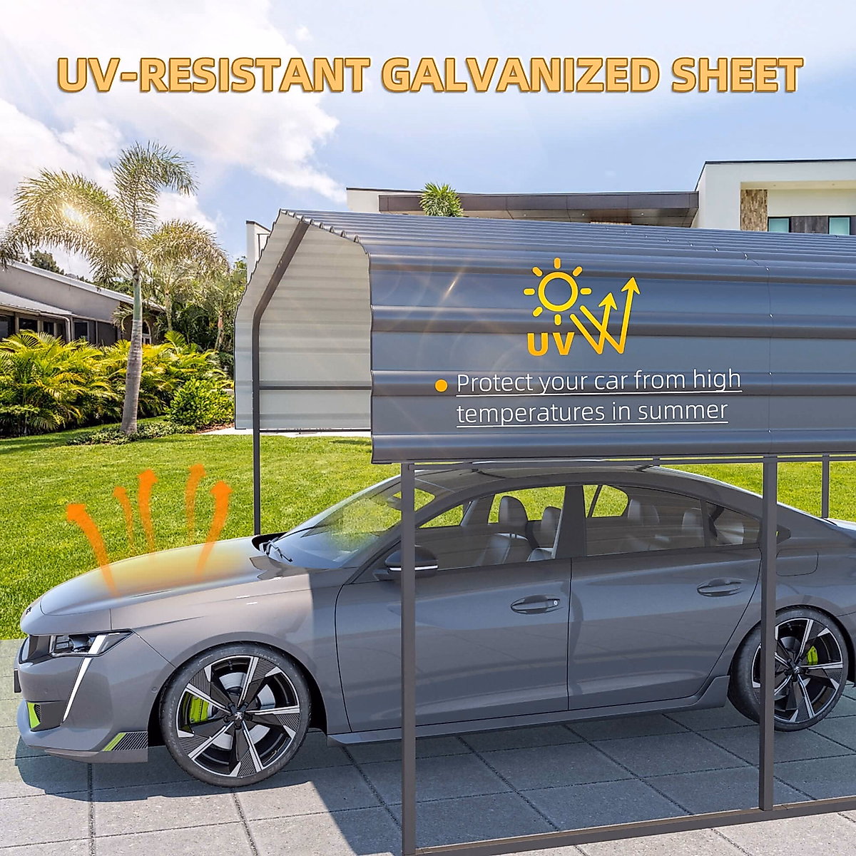 DNYKER 12'x20' Metal Carport, Heavy Duty Car Garage with Galvanized Steel Roof, Upgraded Extra Large Metal Car Shelter Shade for Car, Truck and Boats