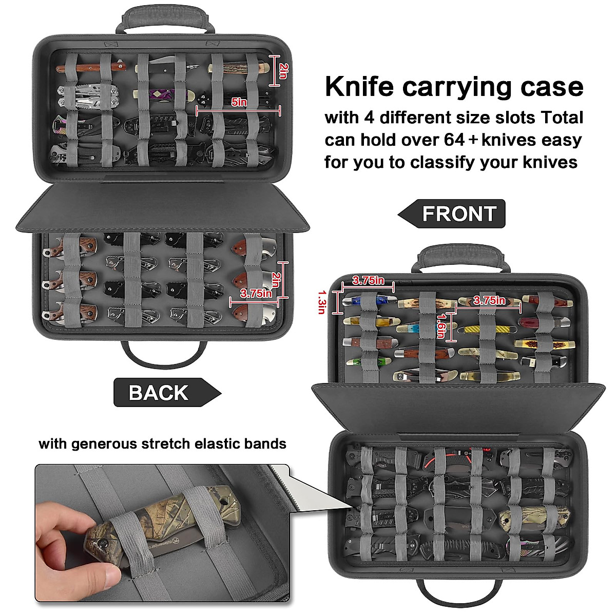 Knife Display Case for 64+ Pocket Knives, Butterfly Knife Storage Box, Folding Knives Organizer Holder, Knives Collection Organized Carrier for Survival, Tactical, Outdoor, EDC Mini Knife - Grey