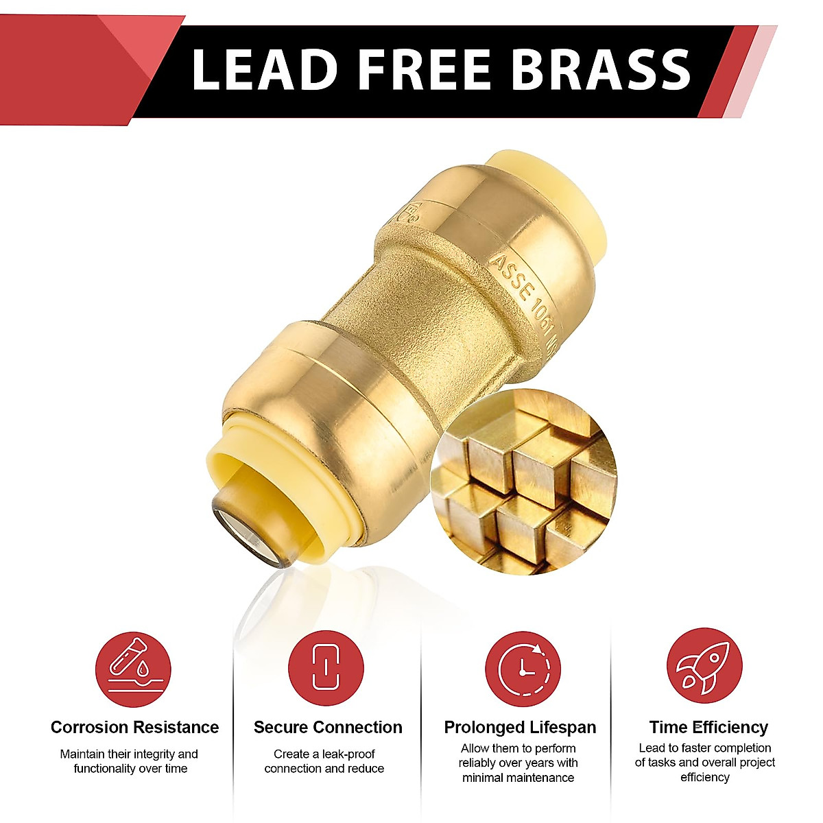 EFIELD 3/4 Inch Straight Coupling Push-Fit Fitting to Connect Pex, Copper, CPVC with a Disconnect Clip (Pack of 2)