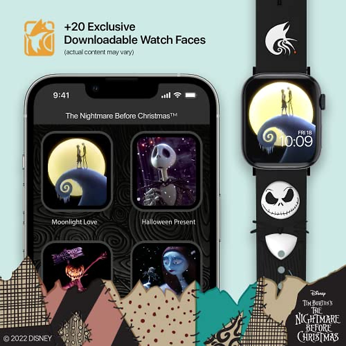 The Nightmare Before Christmas Smartwatch Band Collection - Officially Licensed, Compatible with Every Size & Series of Apple Watch (not included)