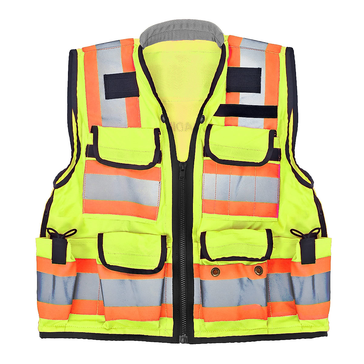 AdirPro Safety Vest - High Visibility Reflective with Zipper and Utility Pockets for Surveyors Engineers Class 2 Construction Workers, Fluorescent Yellow, 10