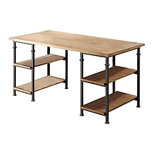 HOMELEGANCE Factory Metal Frame Writing Desk, Rustic Brown