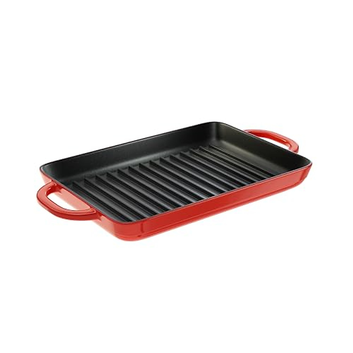 Lodge 12.5 x 8 Inch Enamel Cast Iron Grill Pan - Dual Assist Handles - Use in the Oven, on the Stove, on the Grill, or Over a Campfire - Red