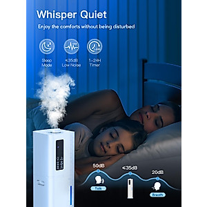 Petsaint Humidifiers for Bedroom, 2.64Gal/10L Ultrasonic Cool Mist Humidifier Large Room, Covers 550ft², Top Fill, 24H Timer, 60H Runtime, 3 Mist Mode Quiet Humidifiers for Home, Office, Plant, White