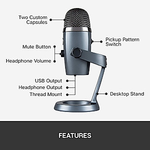 Logitech for Creators Blue Yeti Nano USB Microphone for Gaming, Streaming, Podcasting,Twitch, YouTube, Discord, Recording for PC and Mac, Plug & Play - Shadow Grey